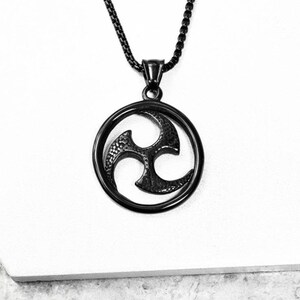 Men's black SHINTO Tomoe Necklace Men's Black Stainless Steel Japanese ...