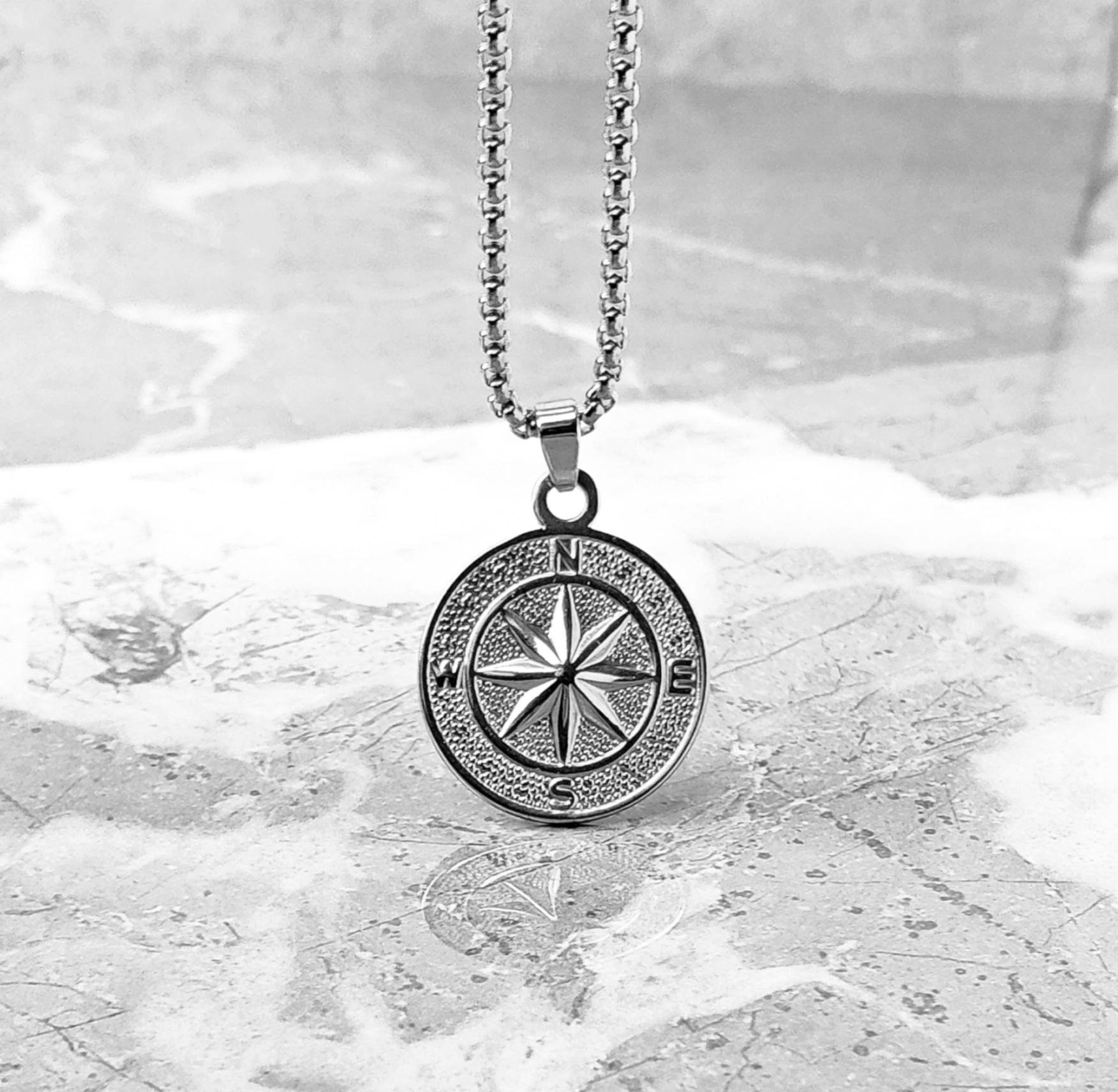 Men's SILVER COMPASS MEDALLION Necklace | Men's Silver Stainless Steel ...