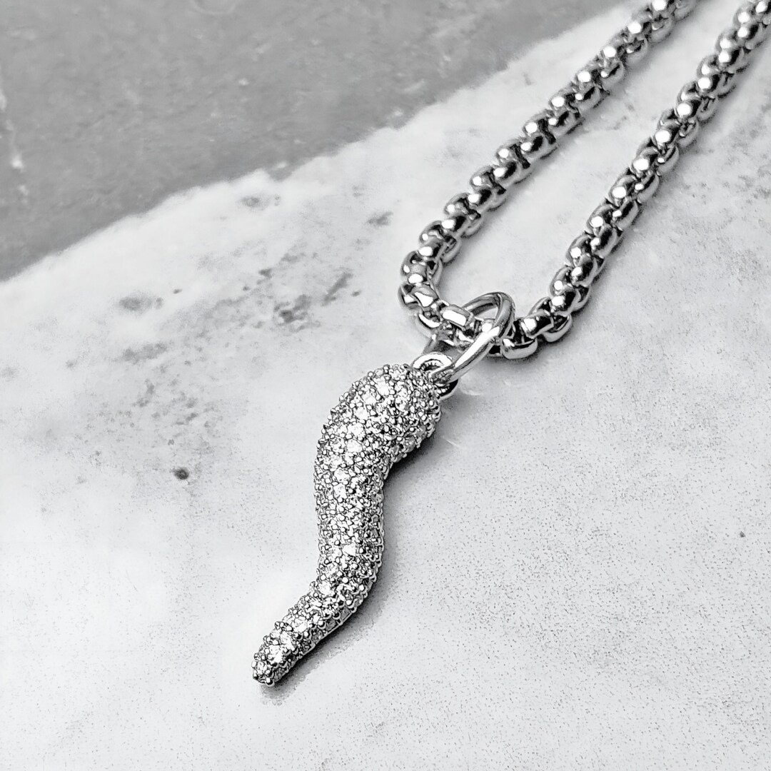Men's SILVER PAVÉ CORNICELLO Necklace | Mens Pavé Cubic Zirconia ...