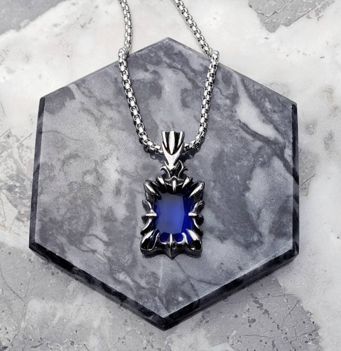 Men's SAPPHIRE CLAW TAG Necklace | Men's Lab Grown Sapphire Gemstone ...