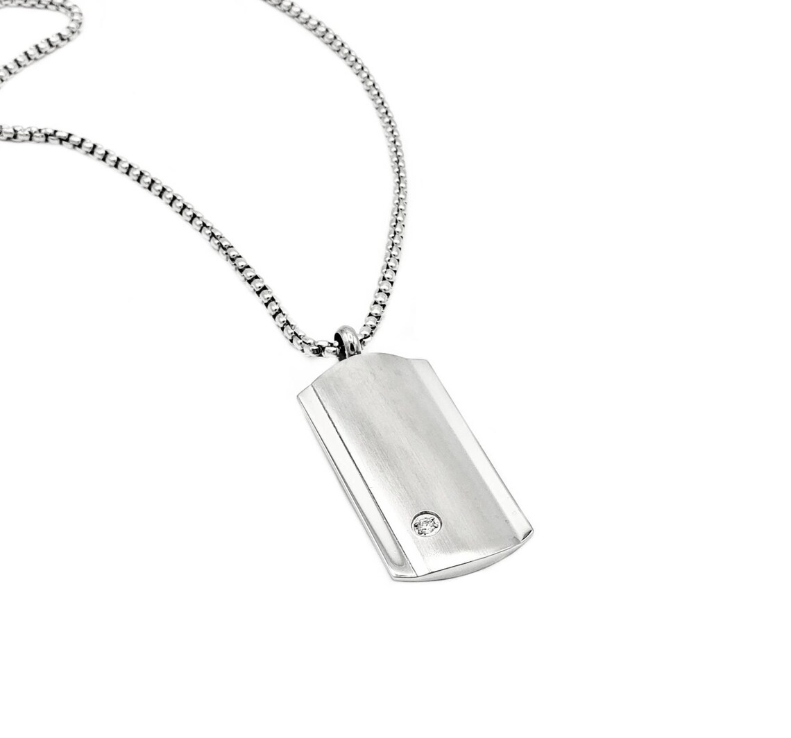 Men's CZ DOG TAG Necklace Men's Brushed | Etsy
