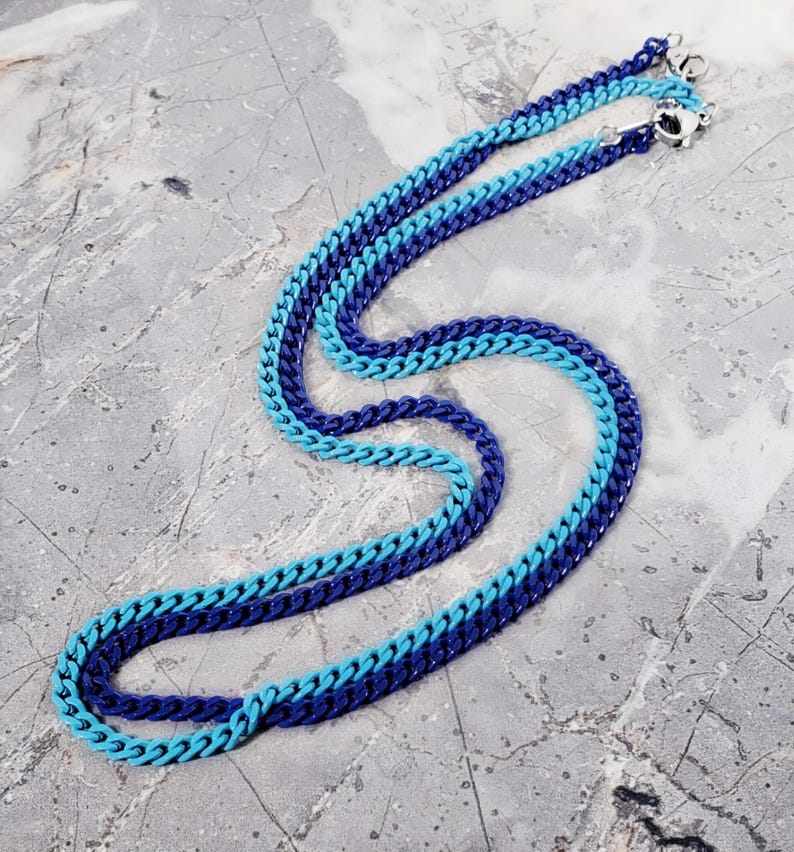 Men's BLUE CURB CHAIN Necklace | Men's Royal Blue Acrylic Coated ...
