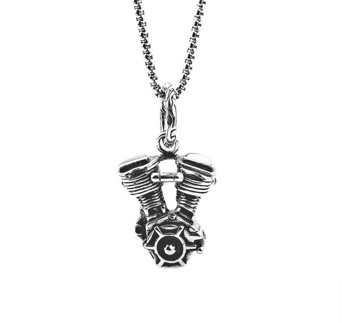 Men's MOTORCYCLE ENGINE Necklace | Men's Silver Stainless Steel ...