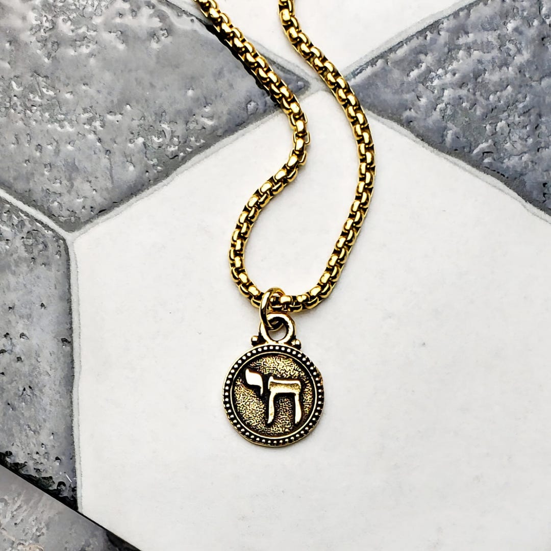 Men's GOLD CHAI COIN Necklace | Men's Gold Stainless Steel Chai Coin ...