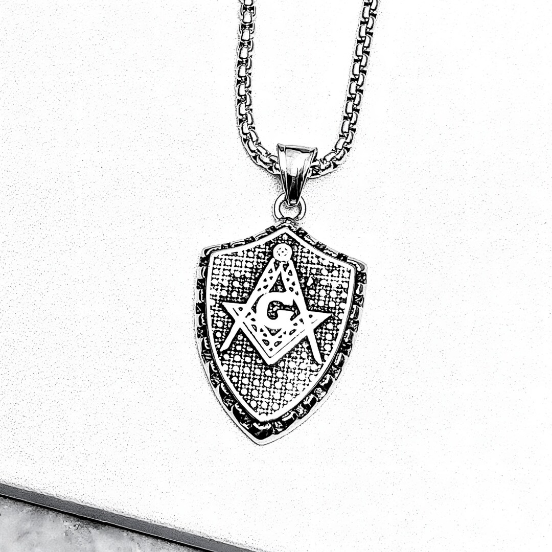 Men's SILVER MASONIC SHIELD Necklace | Men's Silver Stainless Steel ...