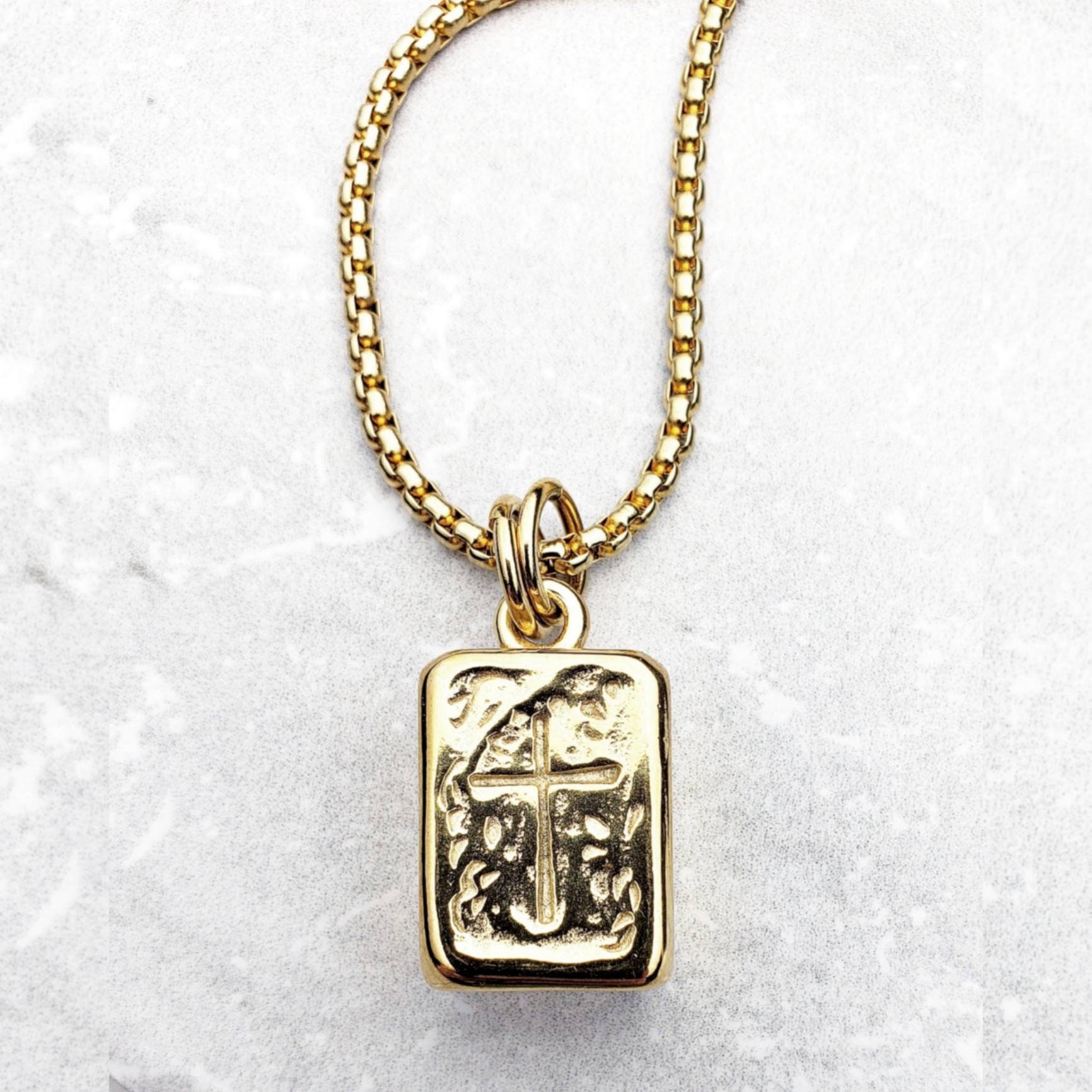 Men's GOLD BAR CROSS Necklace | Men's Gold Stainless Steel Cross Bar ...