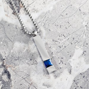 Men's SILVER SAPPHIRE BAR Necklace | Men's Sapphire Cubic Zirconia ...