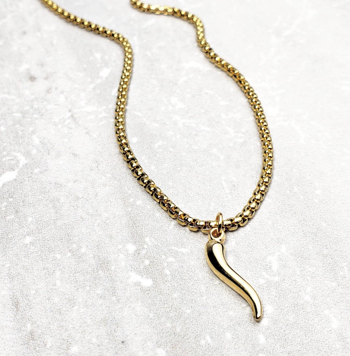 Men's gold STEEL Cornicello Necklace - Etsy