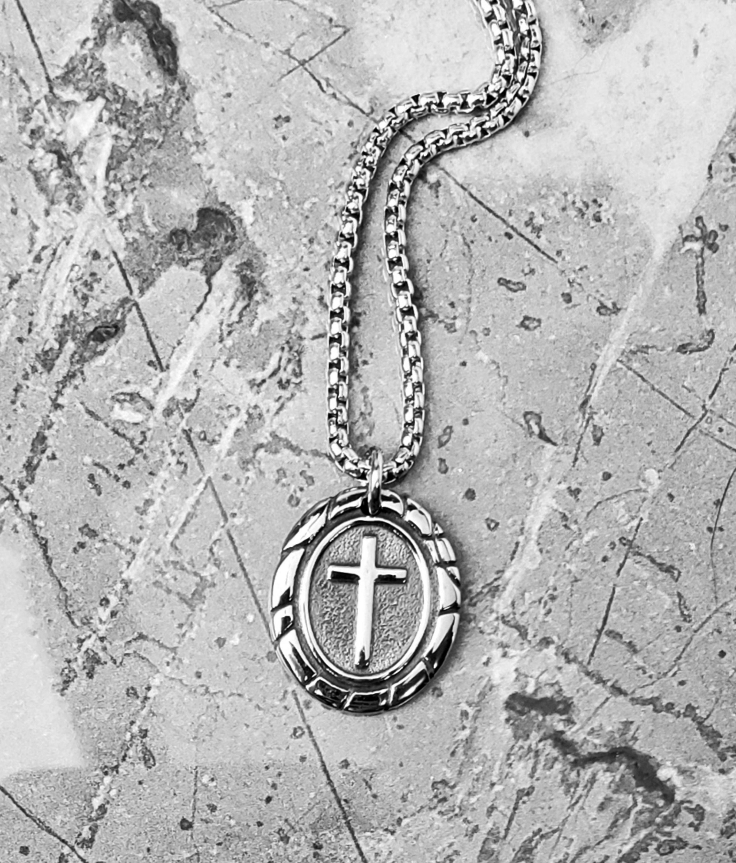 Men's RUSTIC CROSS COIN Necklace | Men's Silver Stainless Steel Rustic ...