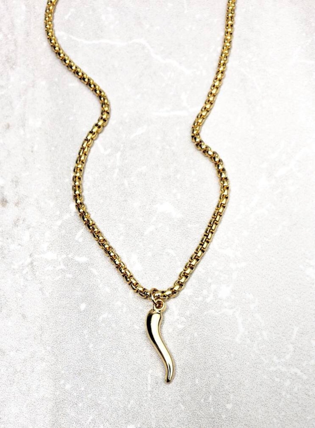 Men's gold STEEL Cornicello Necklace - Etsy