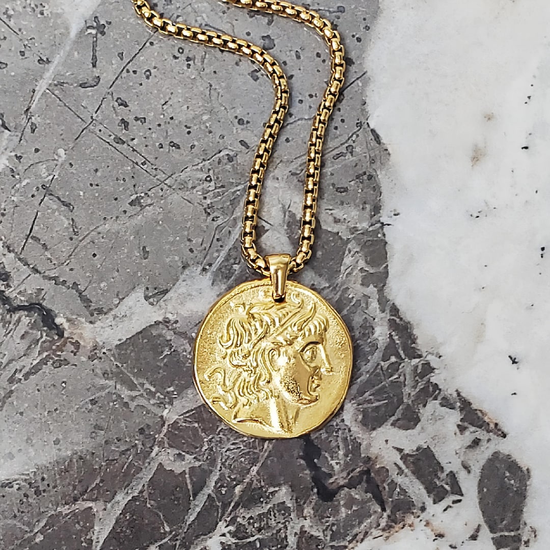 Men's GOLD ALEXANDER COIN Necklace | Men's Gold Stainless Steel ...