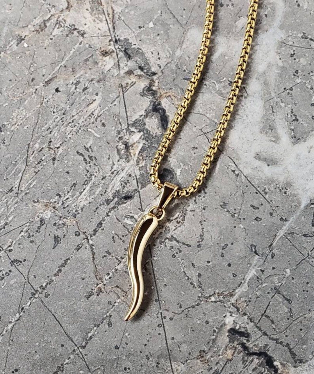 Men's gold Cornicello Necklace Men's Gold Stainless Steel Italian ...