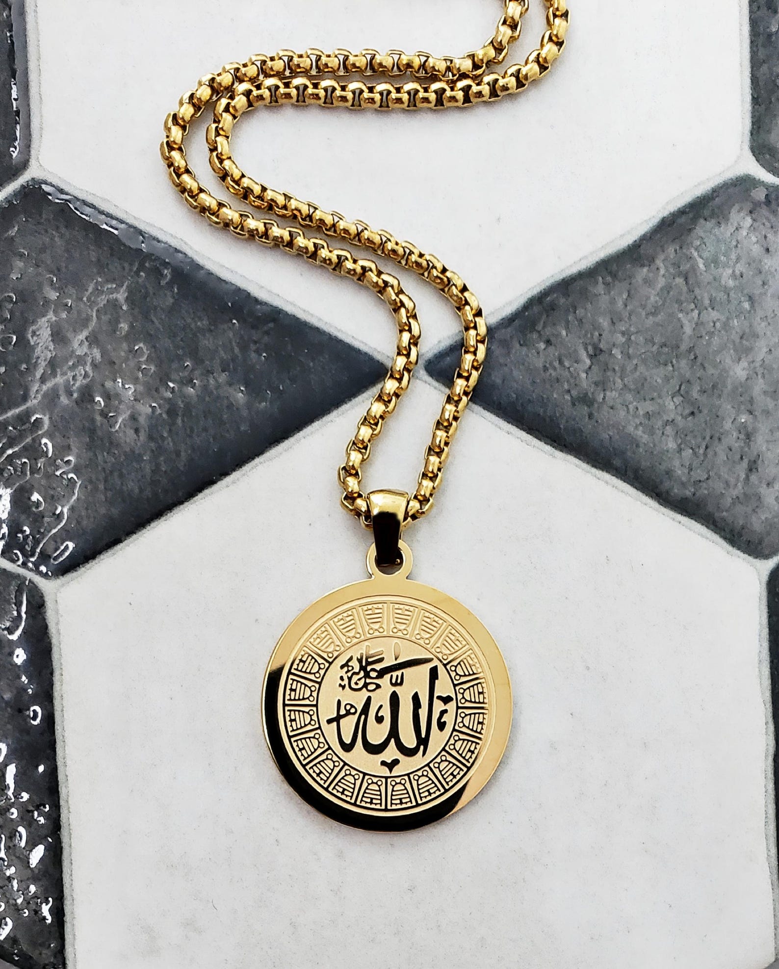 Men's GOLD ALLAH MEDALLION Necklace | Men's Gold Stainless Steel Muslim ...