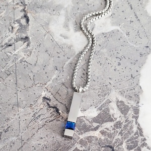 Men's SILVER SAPPHIRE BAR Necklace | Men's Sapphire Cubic Zirconia ...