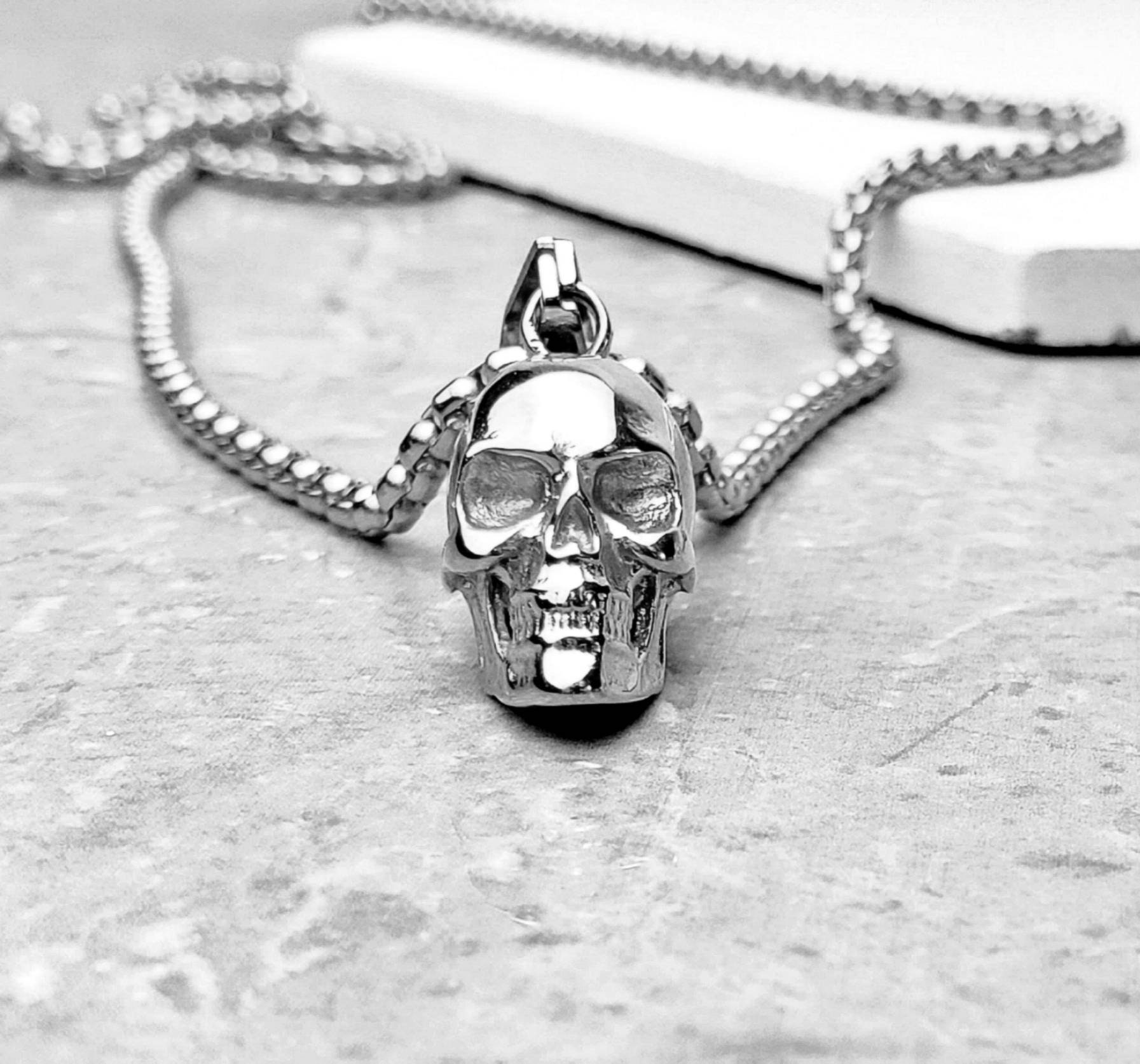 Men's rustic SILVER Skull Necklace Men's | Etsy