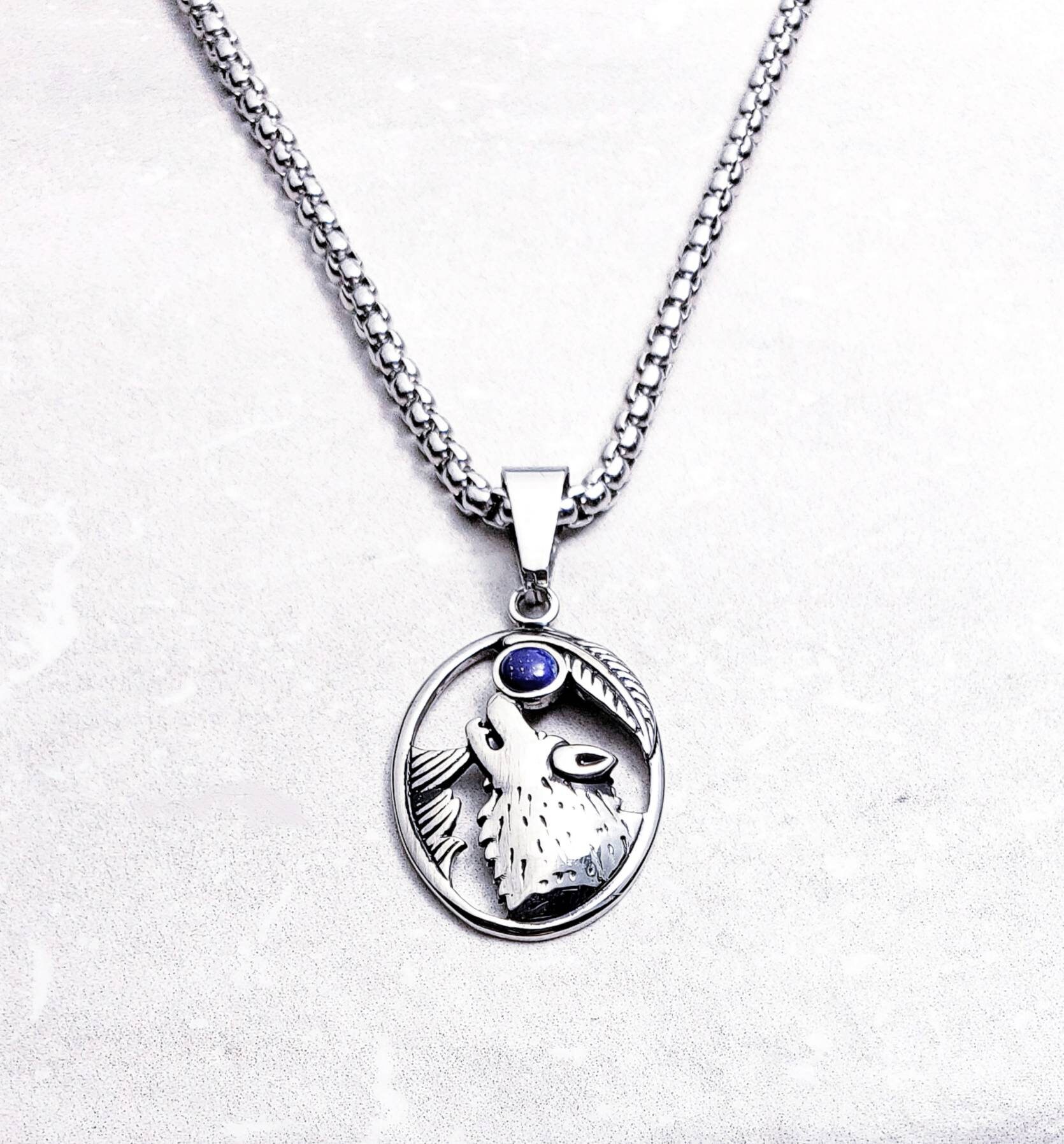 Men's howling Wolf Pendant Necklace Men's | Etsy