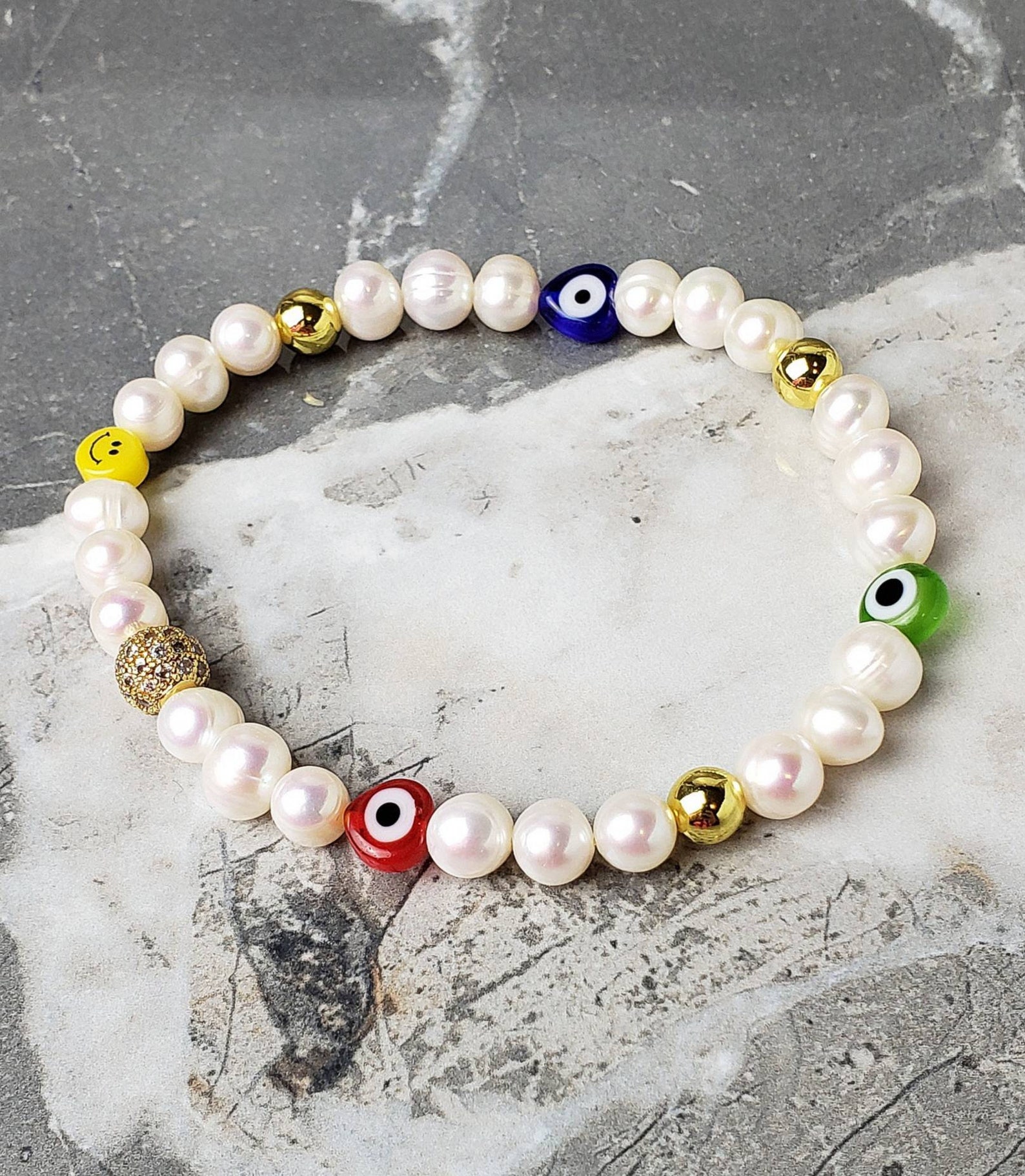 Men's EVIL EYE PEARLS Bracelet | Men's Akoya Freshwater Baroque Pearls ...