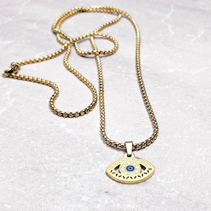 Men's PROTECTION EVIL EYE Necklace | Men's Gold Blue Stainless Steel ...