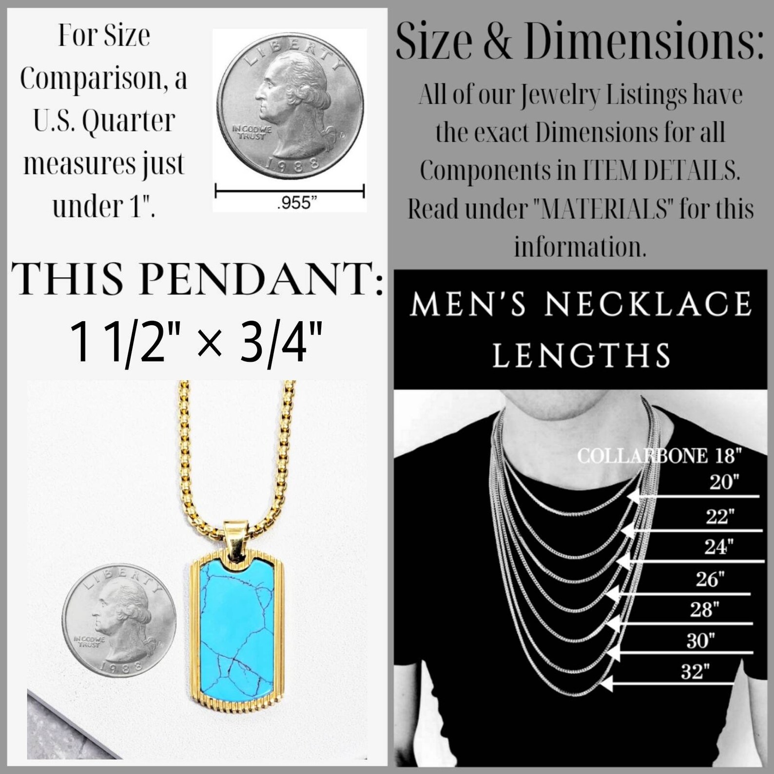 Men's TURQUOISE DOG TAG Necklace | Men's Turquoise Gemstone Inlay Gold ...