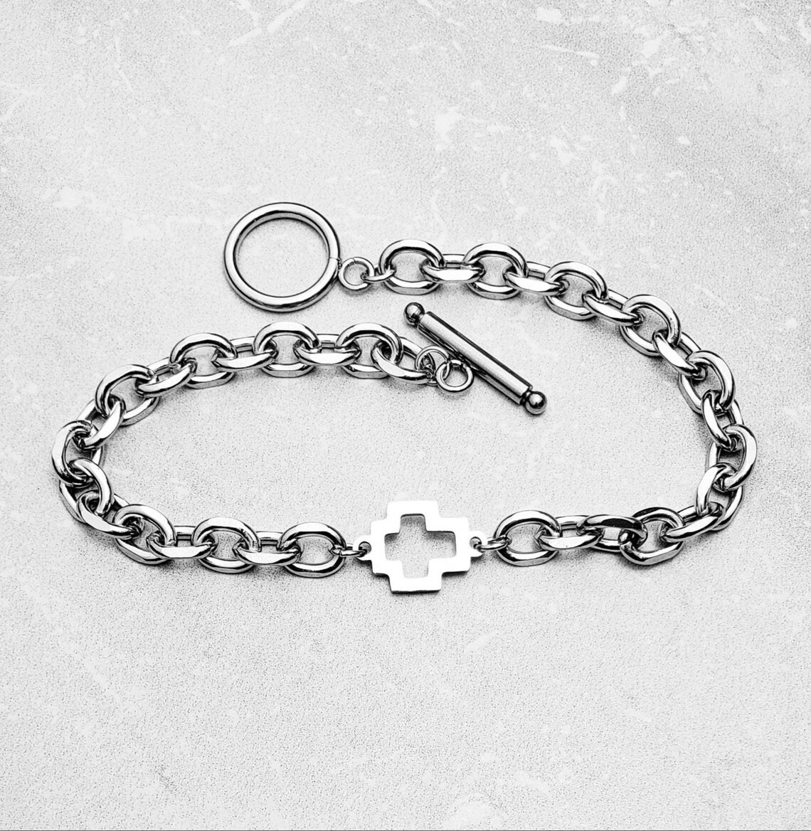 Men's cross Chain Bracelet Men's Silver - Etsy