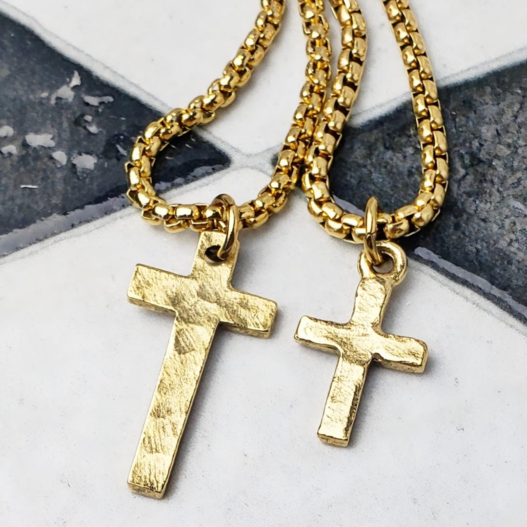 Men's GOLD RUSTIC CROSS Necklace | Men's Gold Stainless Steel Rustic ...