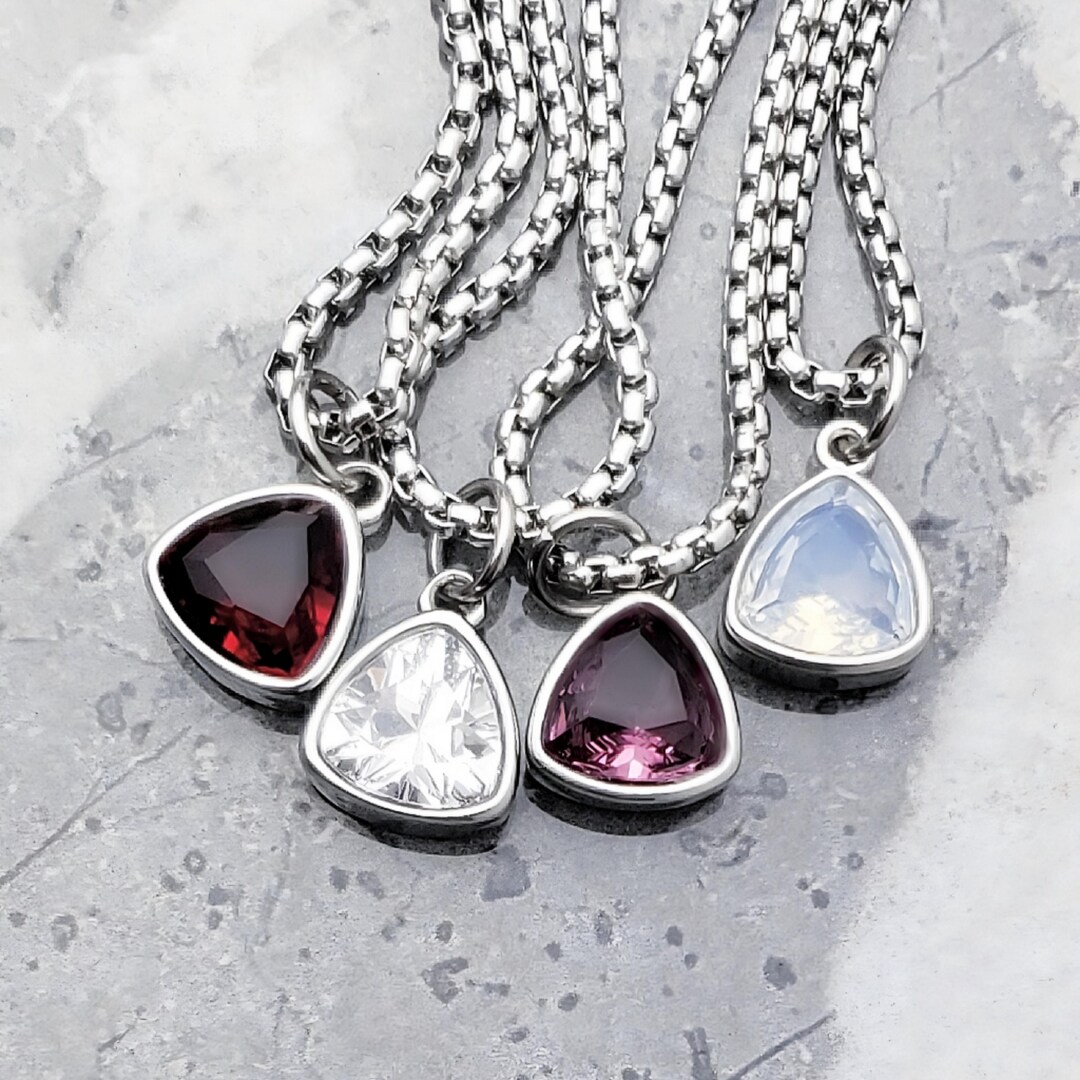 Men's MINI BIRTHSTONE Necklace | Men's Silver Stainless Steel Mini Lab ...