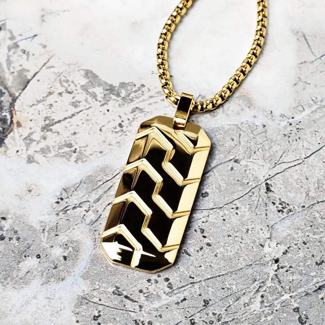 Men's GOLD CHEVRON TAG Necklace | Men's Gold Stainless Steel Sculpted ...