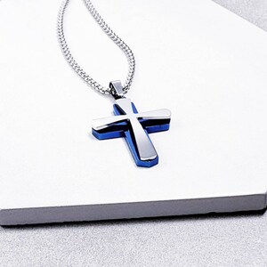 Men's blue STEEL Cross Necklace Men's - Etsy