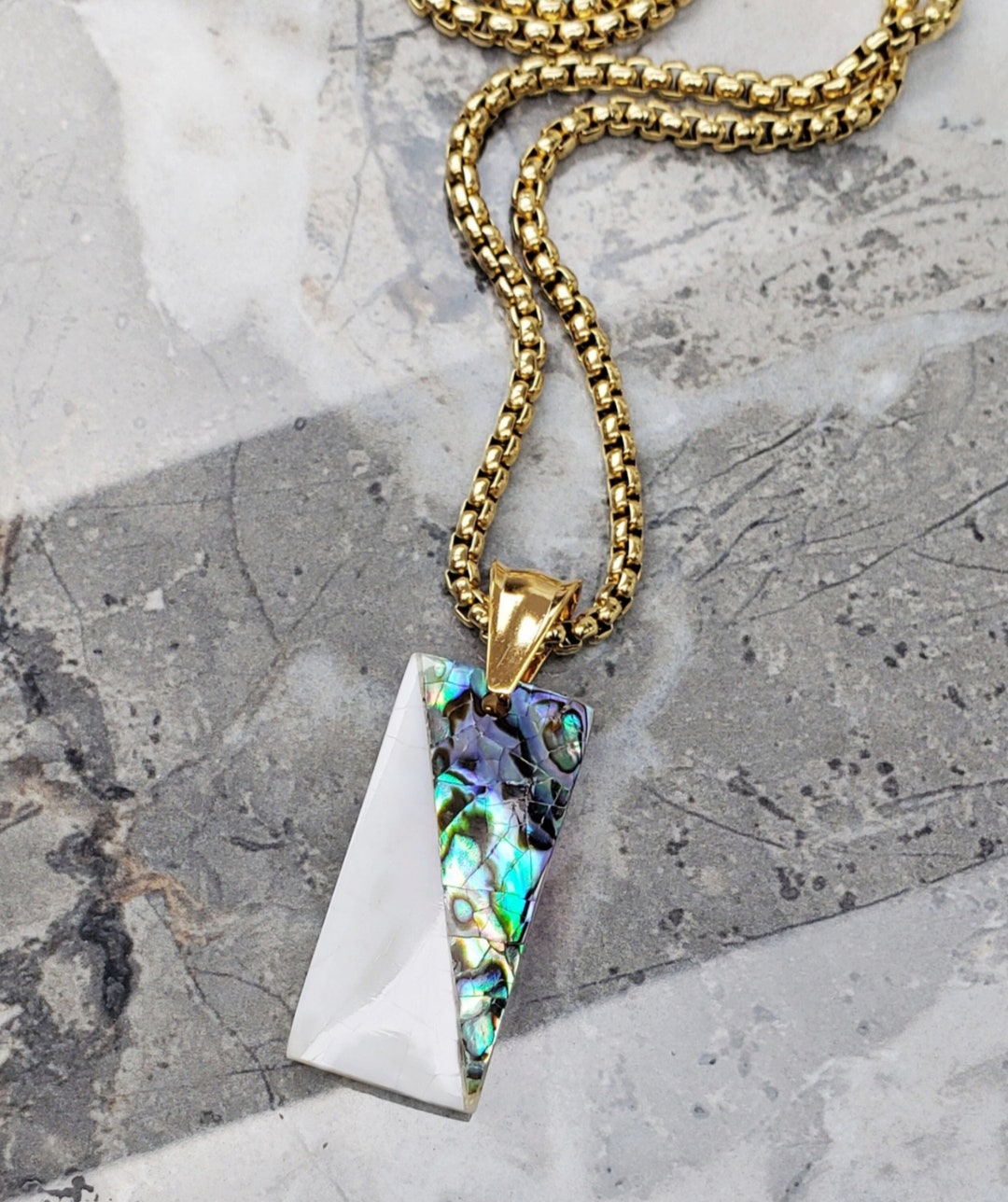 Men's abalone BAR Tag Necklace Men's Gold Stainless Steel Mother of ...