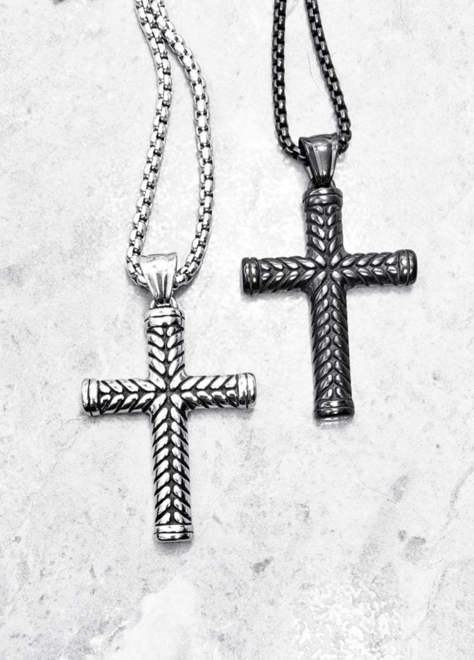 Men's chevron Cross Necklace Men's Black | Etsy