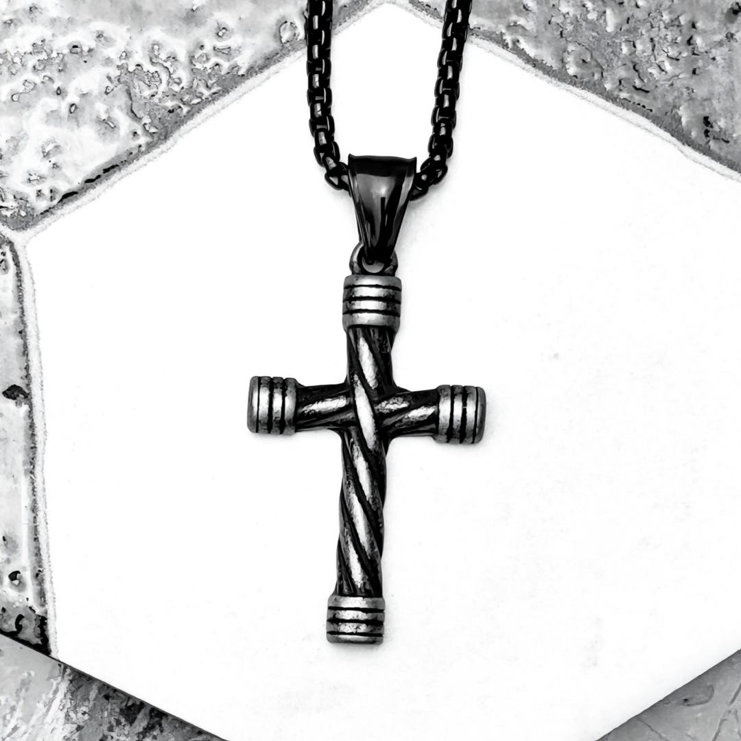 Men's "rustic TWISTED Cross" Necklace| Men's Oxidized Silver Black ...
