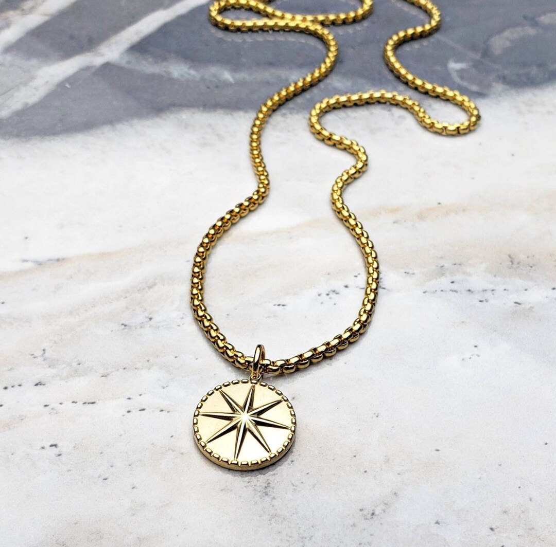 Men's north STAR Coin Necklace Men's Gold Stainless Steel Northstar ...
