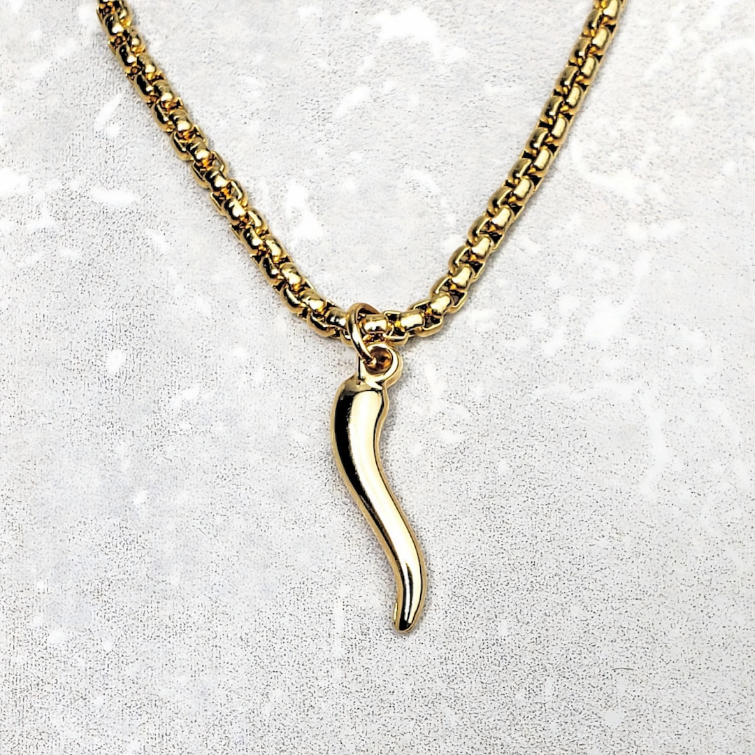Men's GOLD CORNICELLO Necklace | Men's Gold Stainless Steel Mini ...