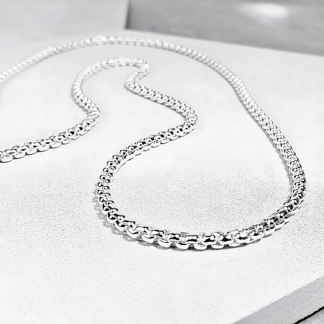 Men's PLATINUM BOX CHAIN Necklace | Men's Platinum Silver Stainless ...