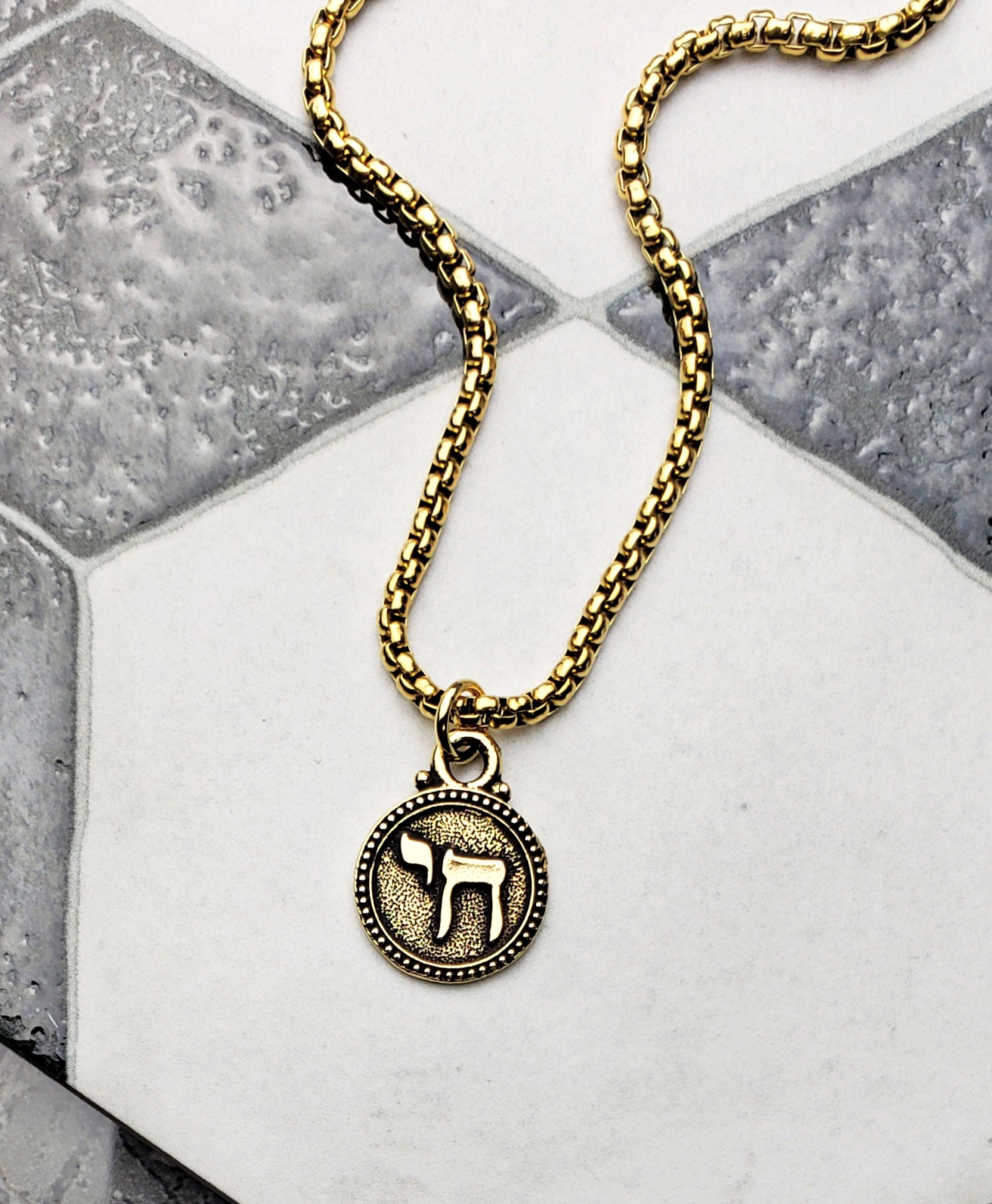 Men's GOLD CHAI COIN Necklace | Men's Gold Stainless Steel Chai Coin ...