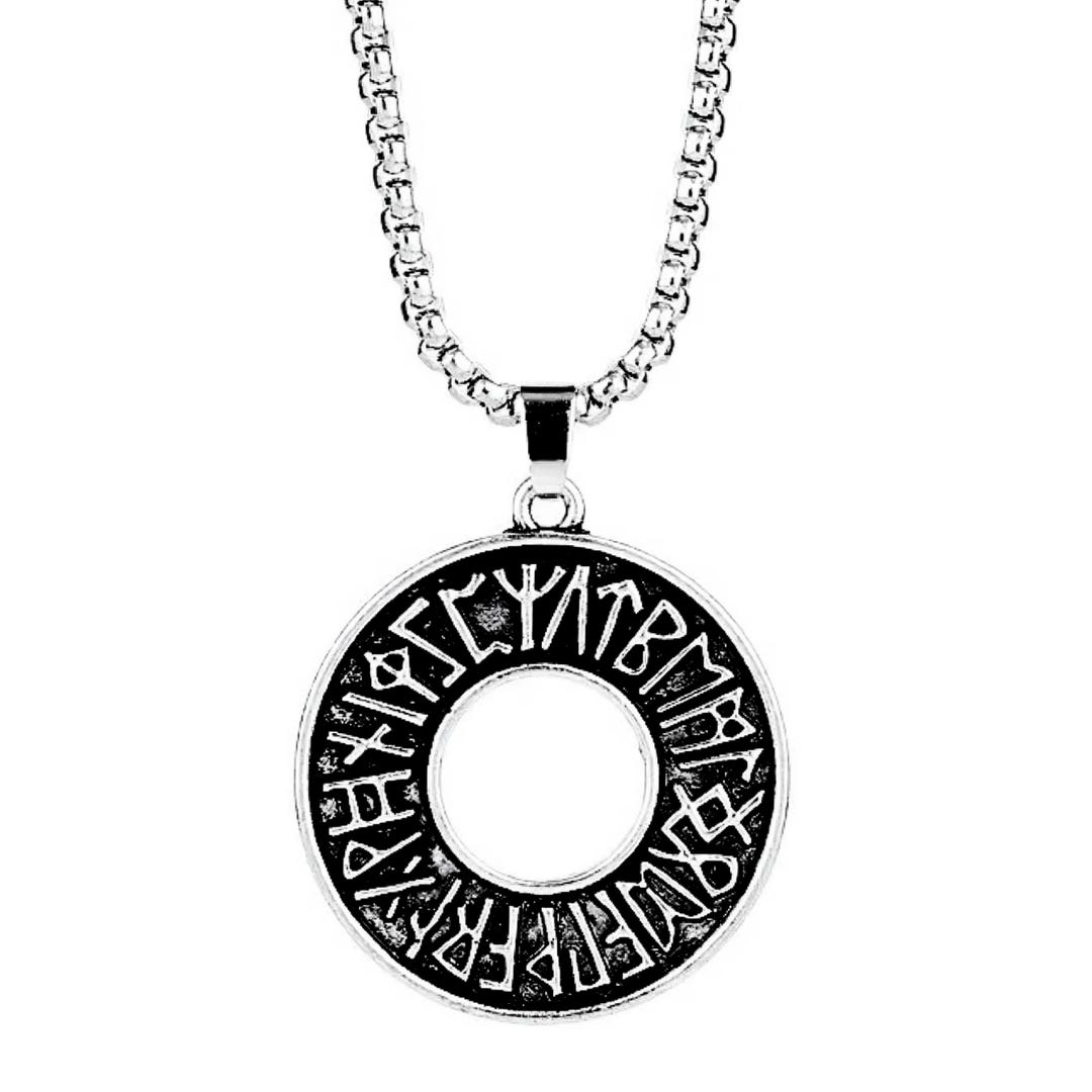 Men's norse RUNES Medallion Necklace Men's Silver Stainless Steel Runes ...
