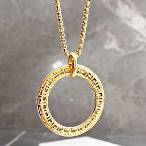 Men's GREEK KEY RING Necklace | Men's Gold Stainless Steel Greek Key ...