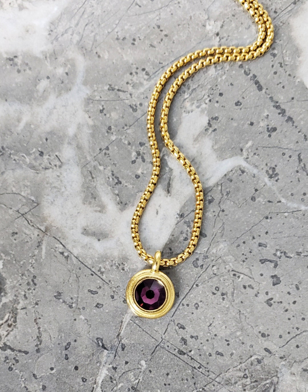 Men's gold AMETHYST Coin Necklace Men's Gold Stainless Steel Mini ...