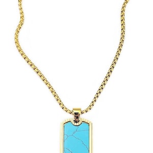 Men's TURQUOISE DOG TAG Necklace | Men's Turquoise Gemstone Inlay Gold ...