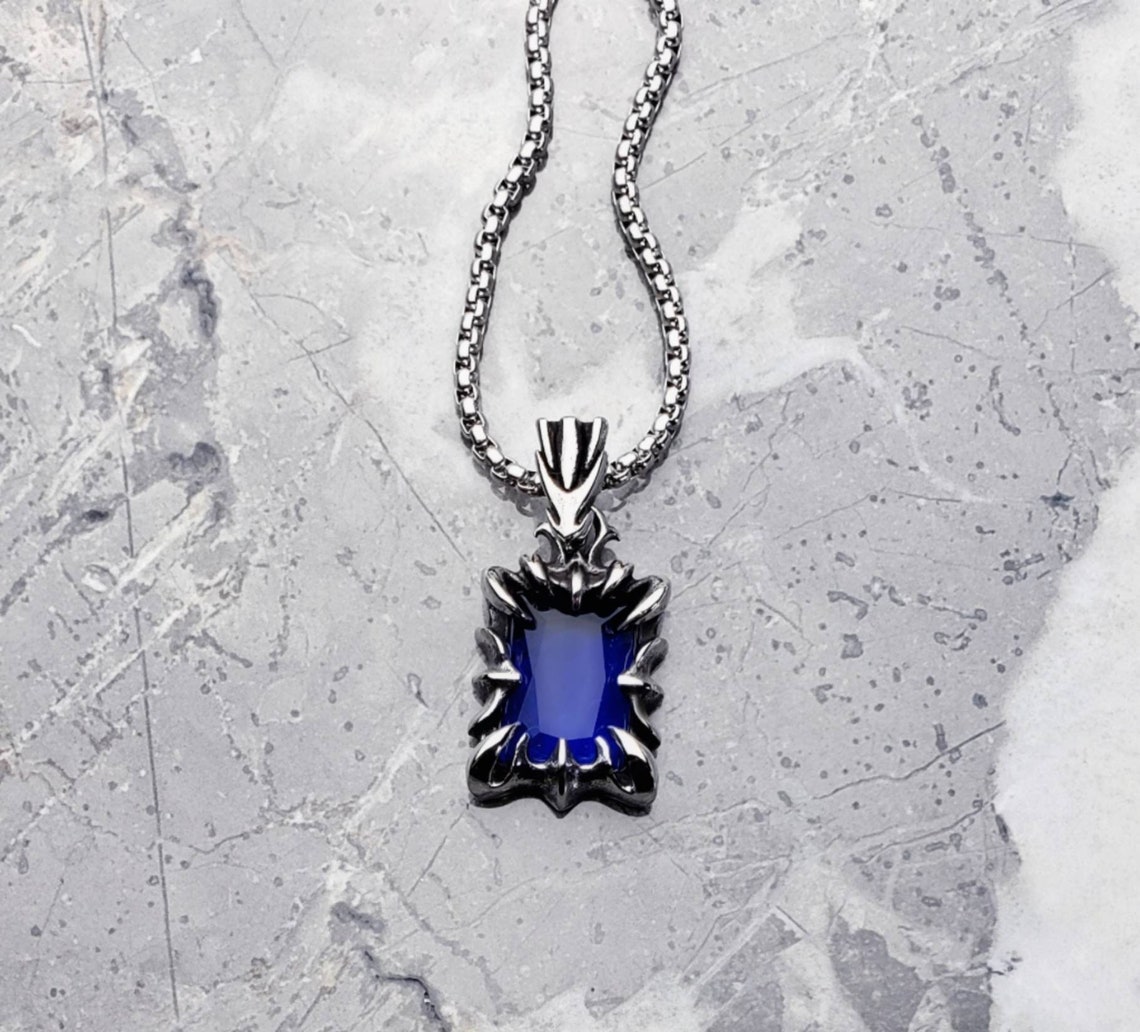 Men's SAPPHIRE CLAW TAG Necklace | Men's Lab Grown Sapphire Gemstone ...