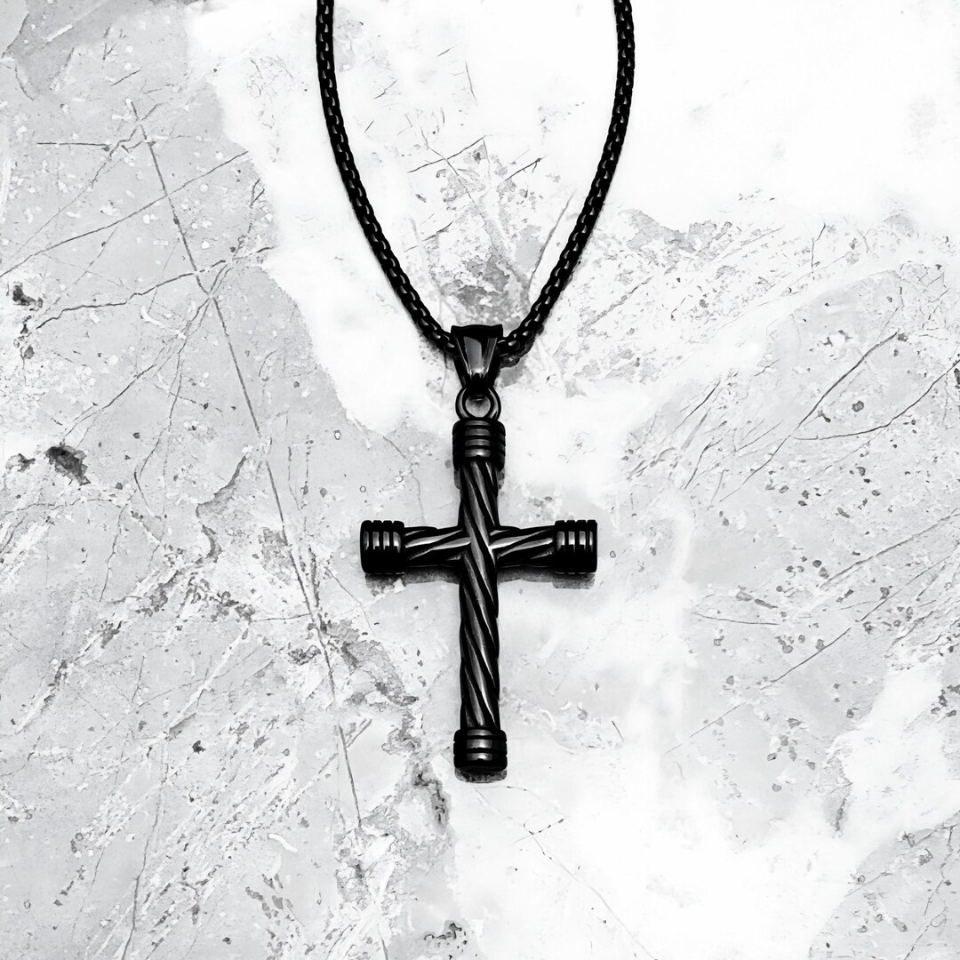 Men's BLACK TWISTED CROSS Necklace | Men's Black Stainless Steel ...