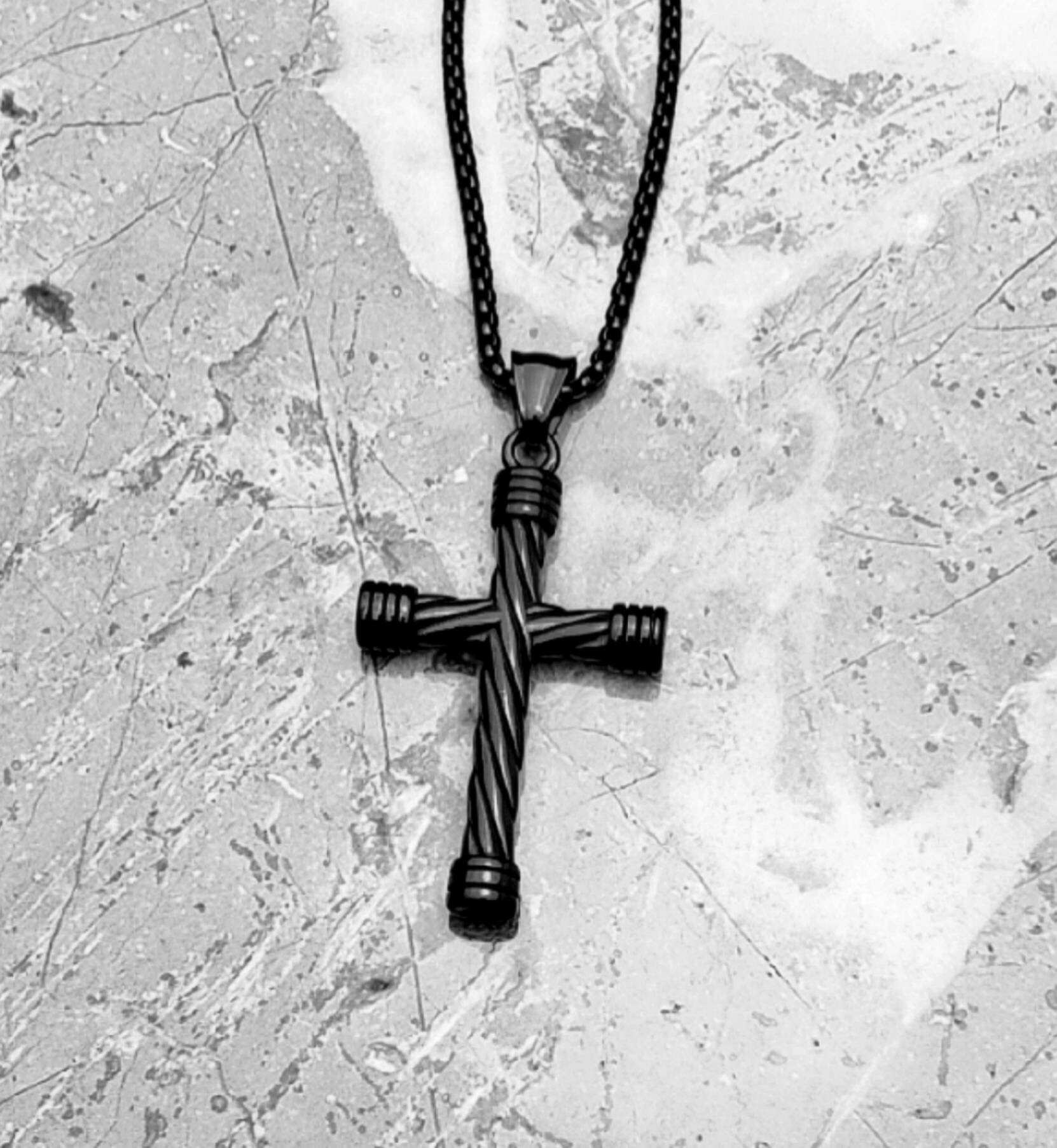 Men's BLACK TWISTED CROSS Necklace | Men's Black Stainless Steel ...