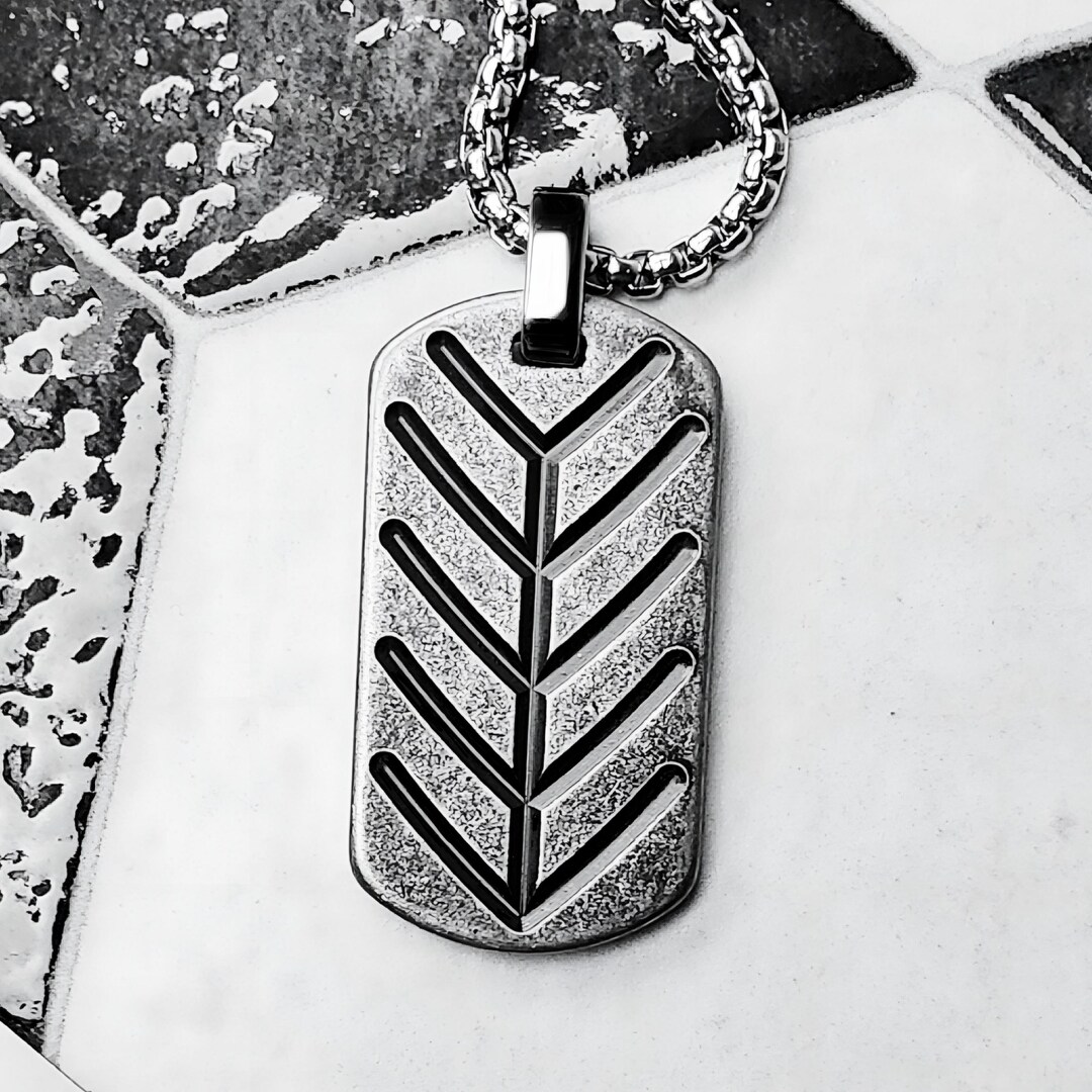 Men's RUSTIC CHEVRON TAG Necklace | Men's Oxidized Silver Stainless ...