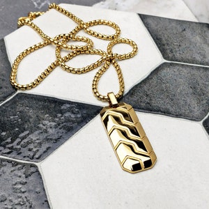 Men's "gold CHEVRON Tag" Necklace| Men's Gold Stainless Steel Sculpted ...