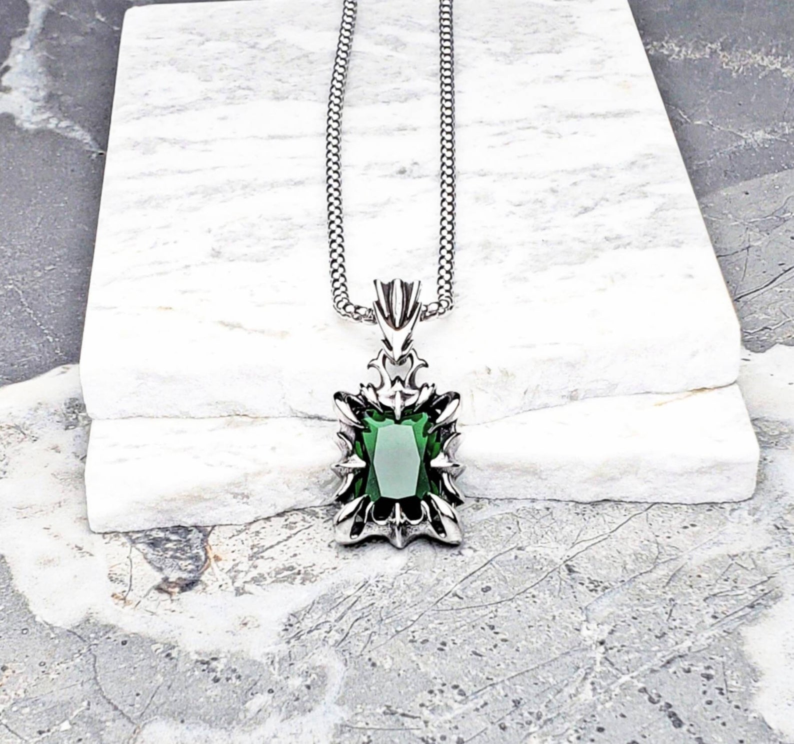 Men's EMERALD CLAW TAG Necklace | Men's Lab Grown Emerald Gemstone ...