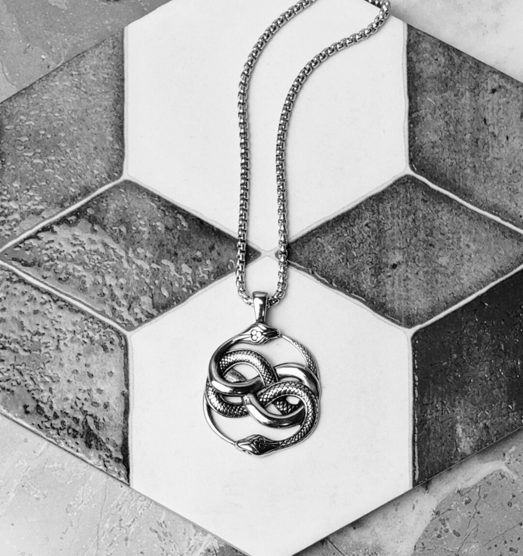 Men's silver OUROBOROS Amulet Necklace - Etsy