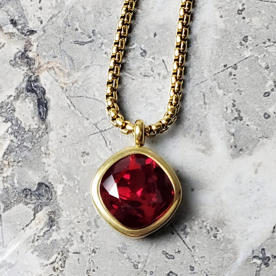 Men's GOLD GARNET Necklace | Men's Lab Grown Garnet Gemstone Gold ...