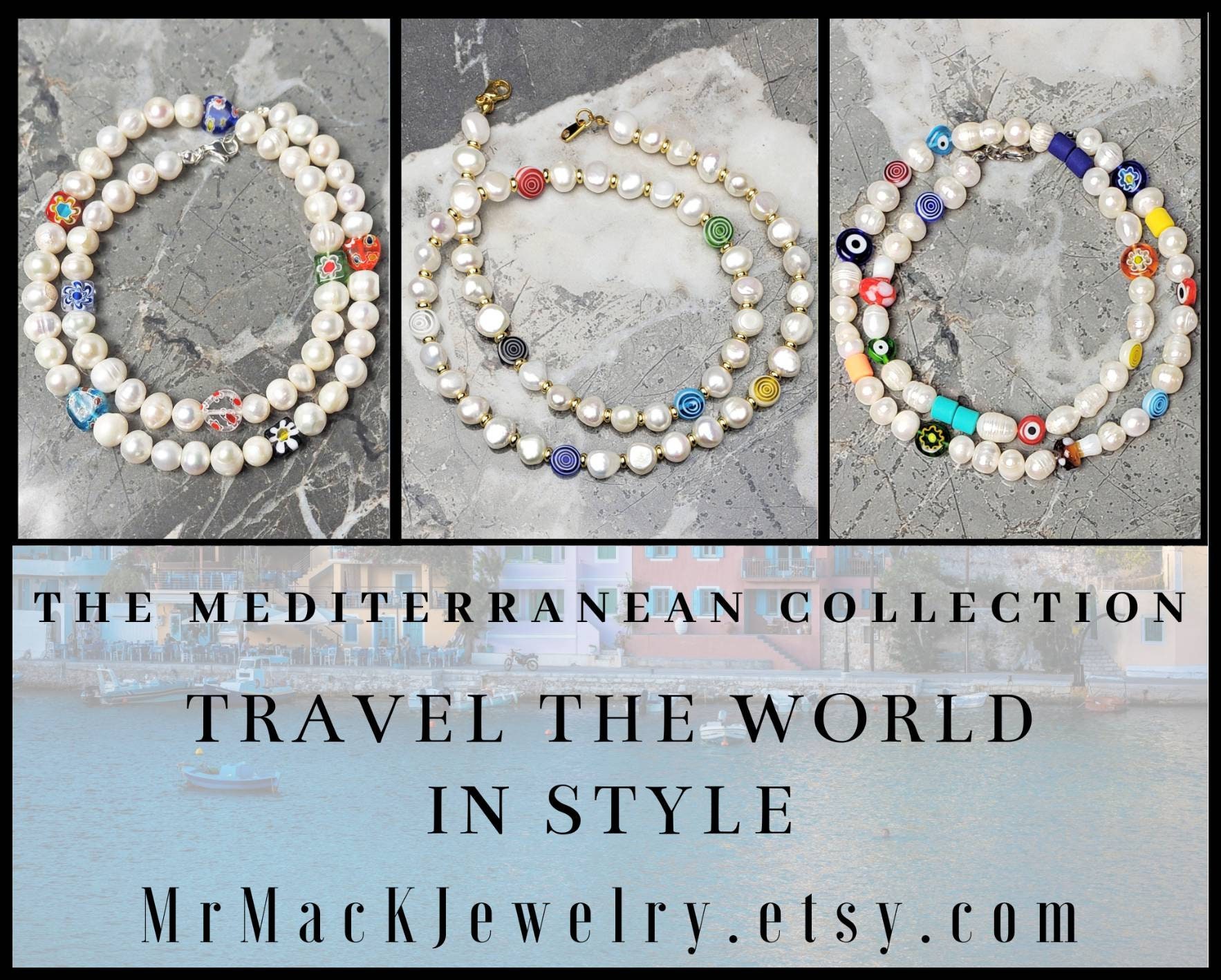 Men's SMILEY FACE PEARLS Necklace | Men's Multicolor Millefiori Evil ...
