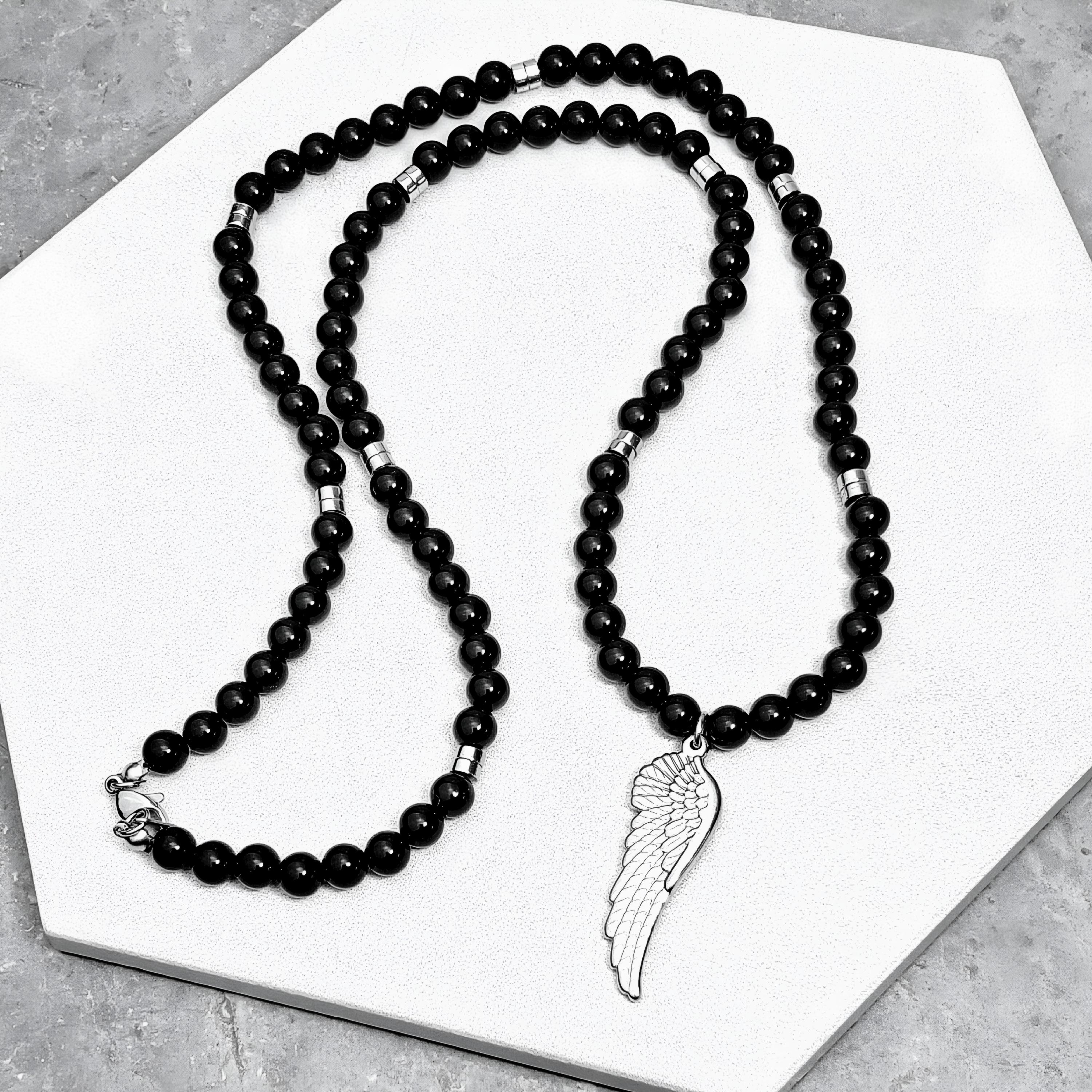 Men's ONYX ANGEL WING Necklace | Men's Silver Stainless Steel Angel ...