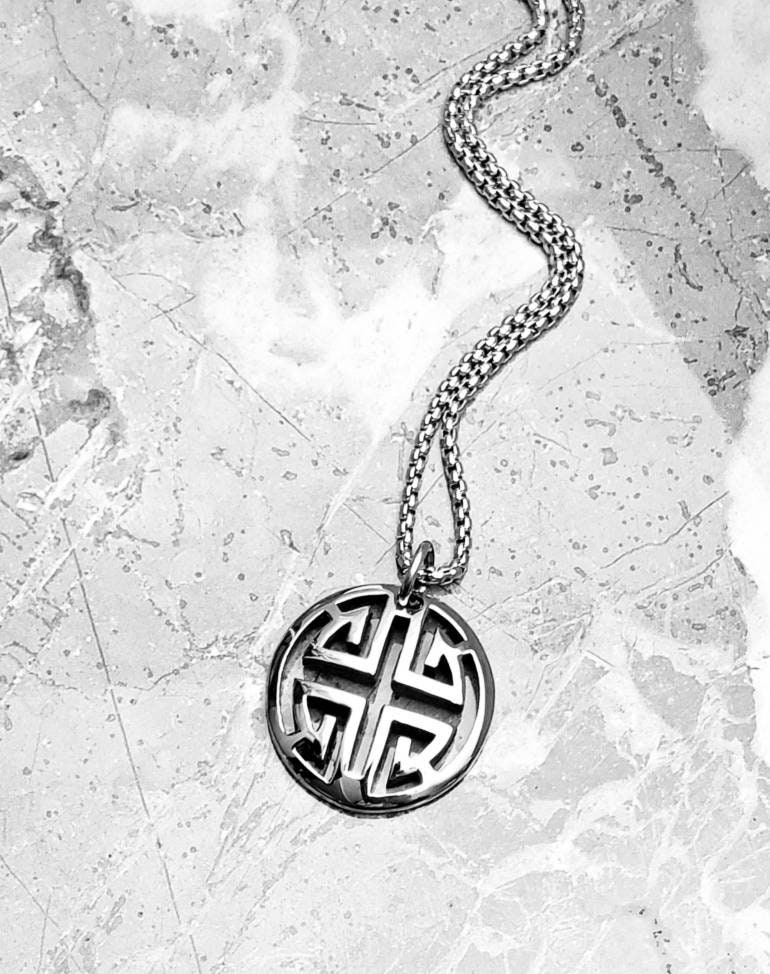 Men's CHINESE LU MEDALLION Necklace | Men's Silver Stainless Steel ...